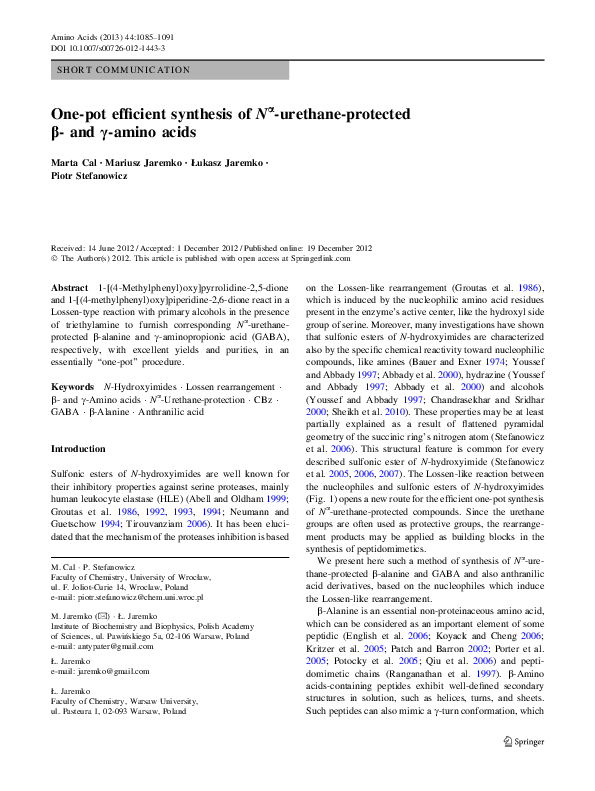 (PDF) One-pot efficient synthesis of N α-urethane-protected β-and γ ...