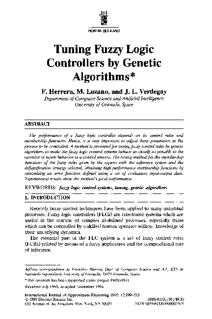 Pdf Tuning Fuzzy Logic Controllers By Genetic Algorithms 1 