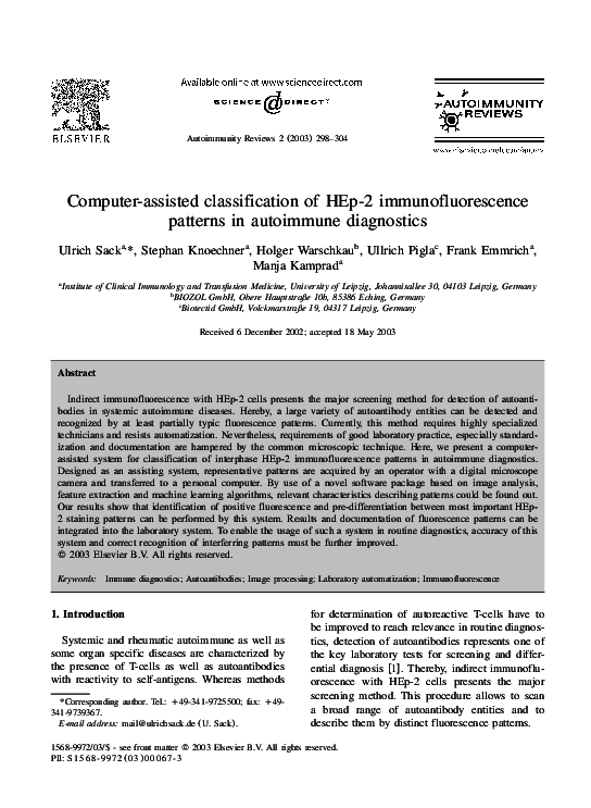 (PDF) Computer-assisted classification of HEp-2 immunofluorescence patterns in autoimmune ...
