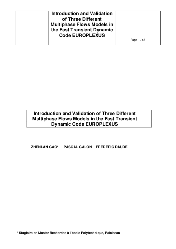 (PDF) Validation of Multiphase Flow Models in EUROPLEXUS Software
