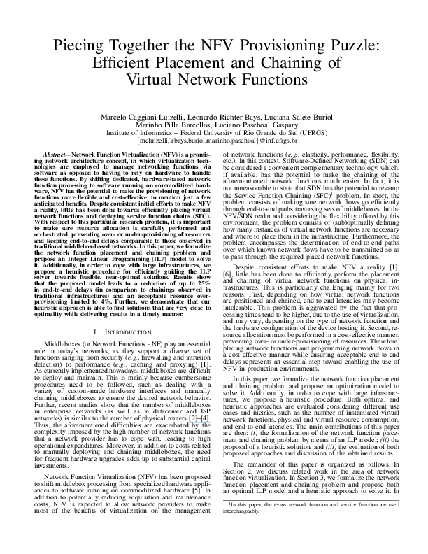 Pdf Piecing Together The Nfv Provisioning Puzzle Efficient Placement And Chaining Of Virtual