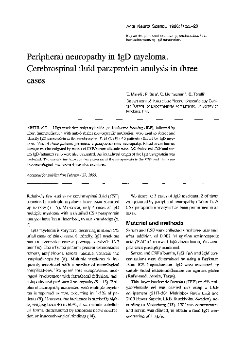 (PDF) Peripheral neuropathy in IgD myeloma. Cerebrospinal fluid ...