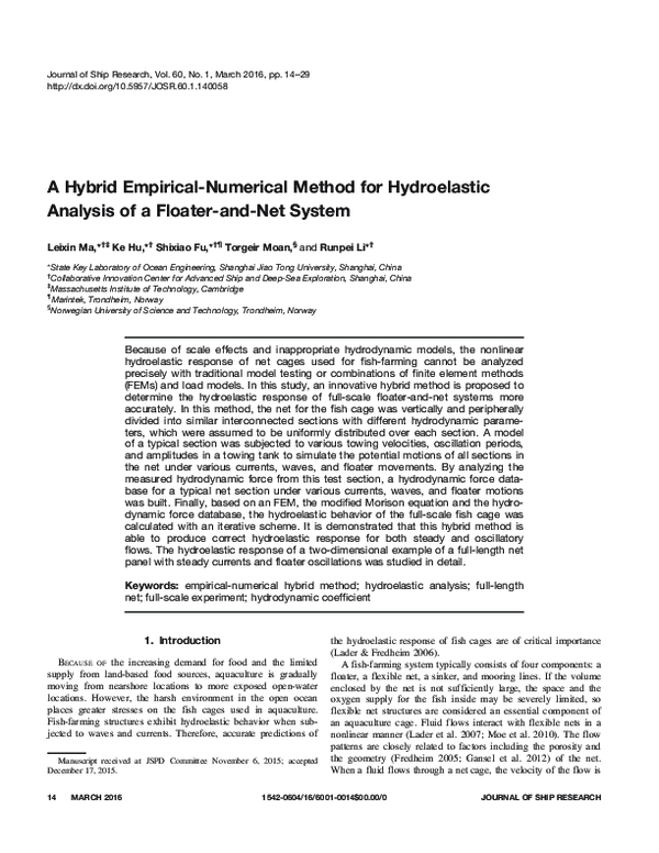 (PDF) A Hybrid Empirical-Numerical Method for Hydroelastic Analysis of a Floater-and-Net System