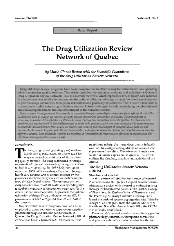 (PDF) The Drug Utilization Review Network of Quebec
