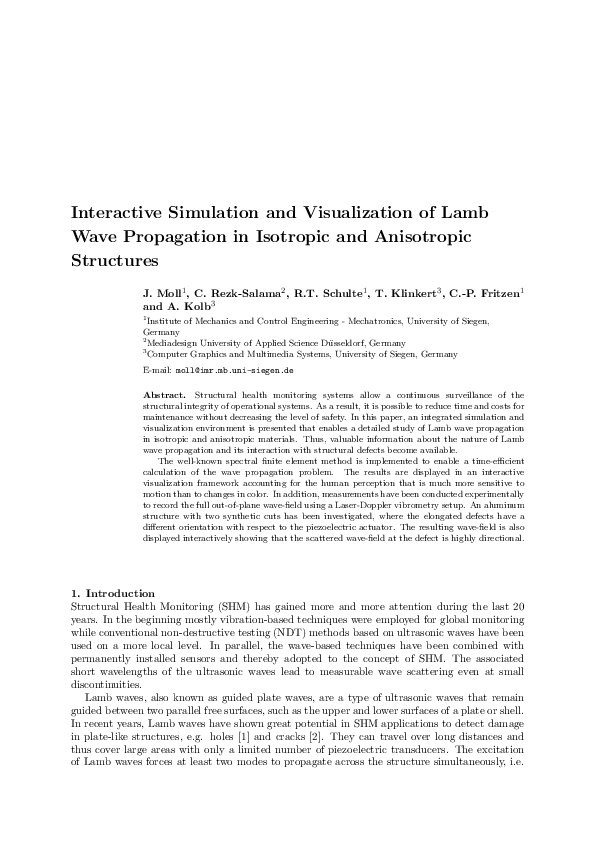 Pdf Interactive Simulation And Visualization Of Lamb Wave Propagation In Isotropic And