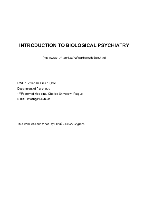 (PDF) INTRODUCTION TO BIOLOGICAL PSYCHIATRY