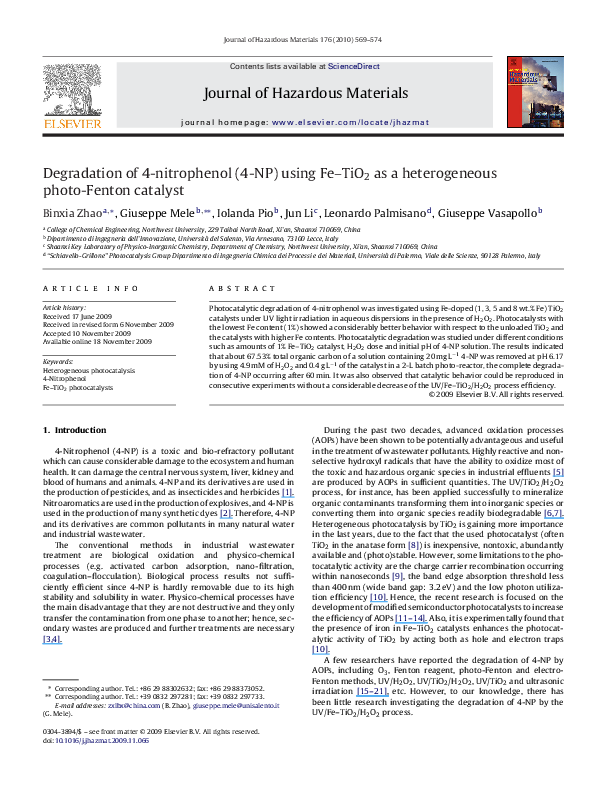 (PDF) Degradation of 4-nitrophenol (4-NP) using Fe–TiO2 as a ...