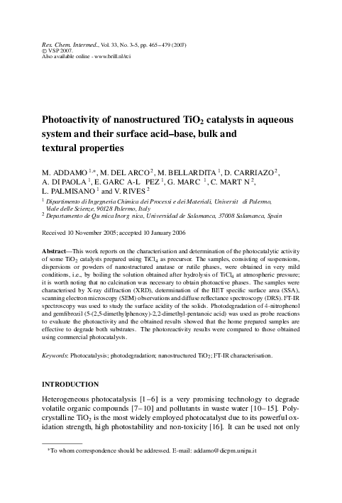 (PDF) Photoactivity of nanostructured TiO2 catalysts in aqueous system ...