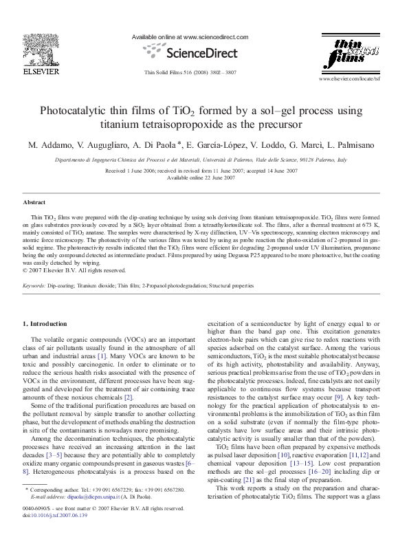 (PDF) Photocatalytic thin films of TiO2 formed by a sol–gel process ...