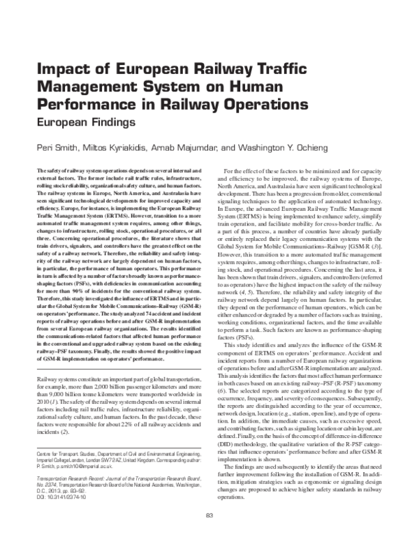 (PDF) Impact of European Railway Traffic Management System on Human ...