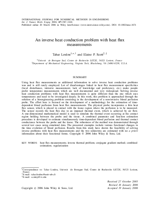 (PDF) An inverse heat conduction problem with heat flux measurements