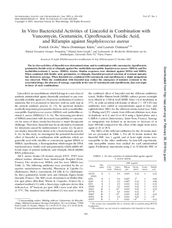 (PDF) In Vitro Bactericidal Activities of Linezolid in Combination with ...