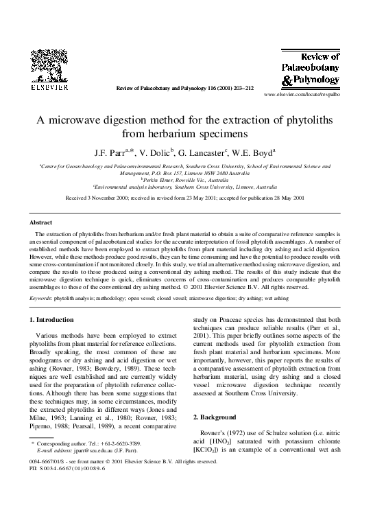 (PDF) A microwave digestion method for the extraction of phytoliths ...