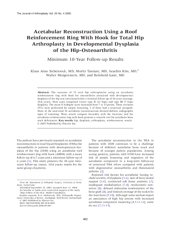 (PDF) Acetabular Reconstruction Using a Roof Reinforcement Ring With ...