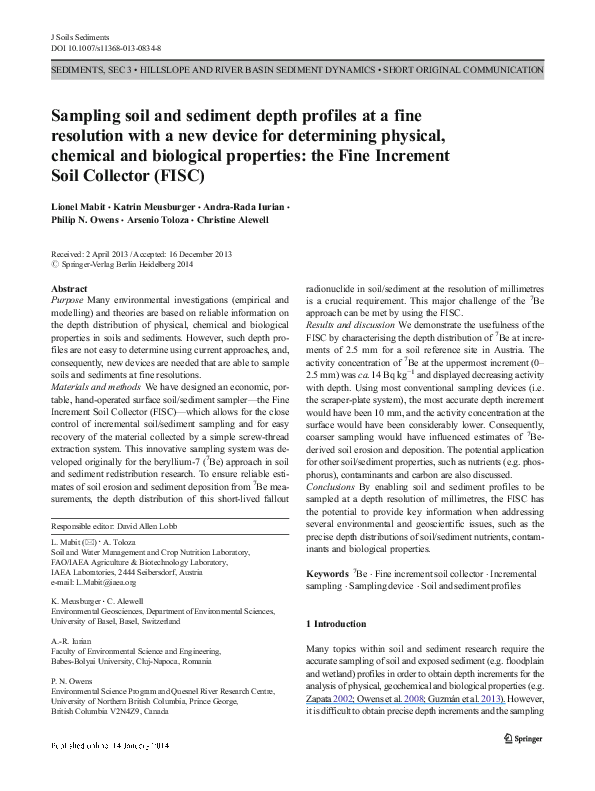 (PDF) Sampling soil and sediment depth profiles at a fine resolution ...