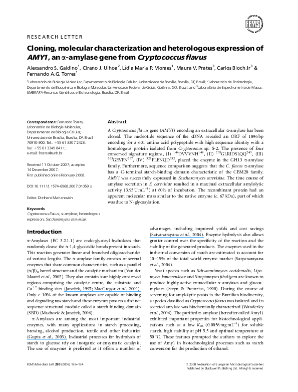 (PDF) Cloning, molecular characterization and heterologous expression ...