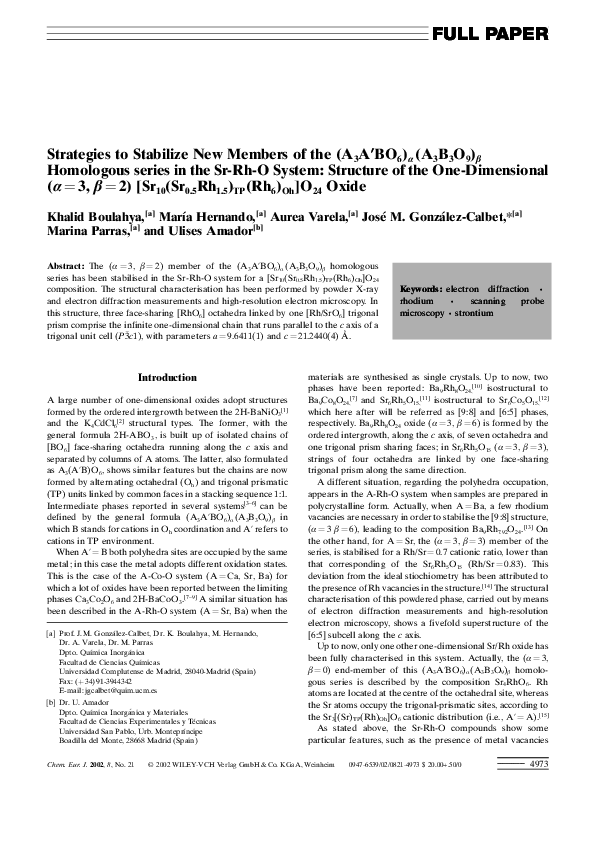 (PDF) Strategies to Stabilize New Members of the (A3A′BO6) (A3B3O9 ...