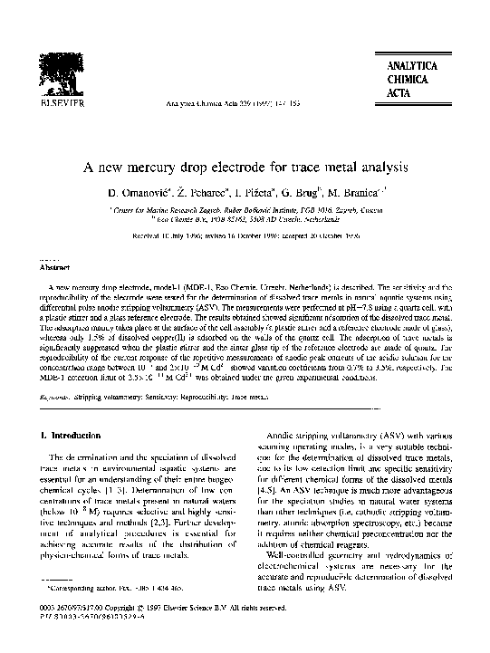 Pdf A New Mercury Drop Electrode For Trace Metal Analysis
