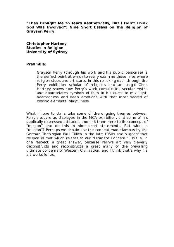 (DOC) " They Brought Me to Tears Aesthetically, But I Don't Think God ...