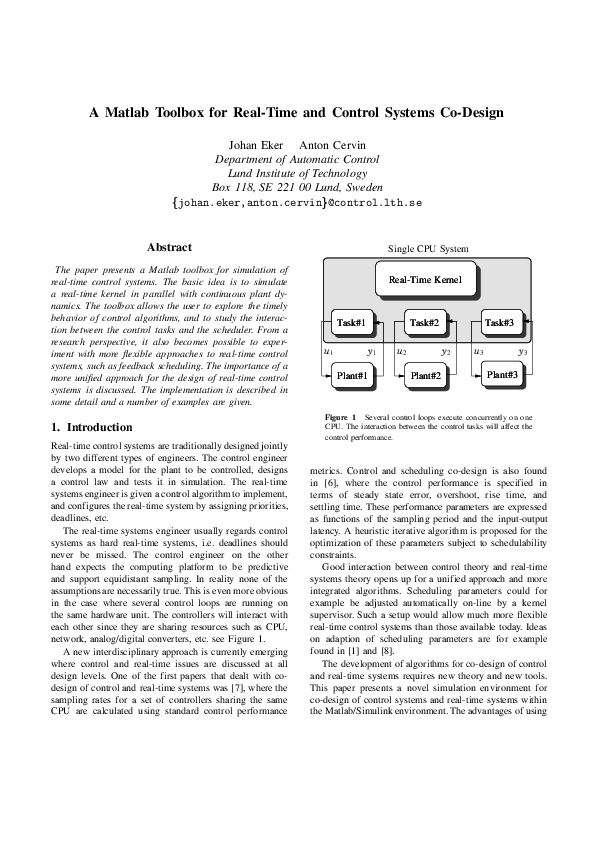 (PDF) A Matlab toolbox for real-time and control systems co-design