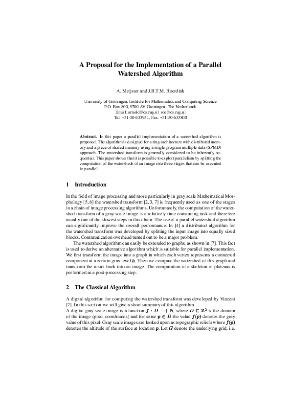 Pdf A Proposal For The Implementation Of A Parallel Watershed Algorithm