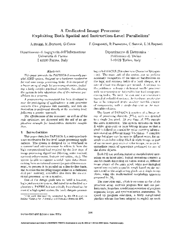 (PDF) A dedicated image processor exploiting both spatial and instruction-level parallelism