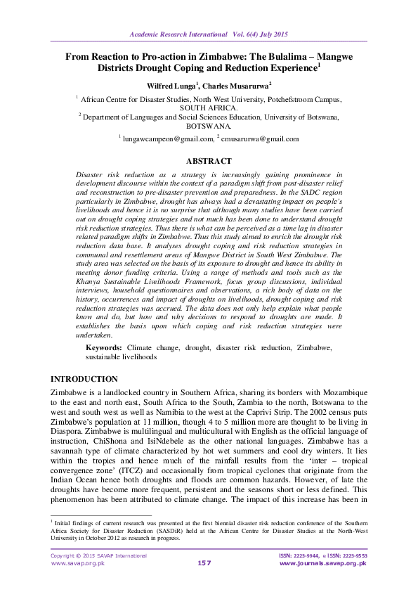 (PDF) From Reaction to Pro-action in Zimbabwe: The Bulalima – Mangwe Districts Drought Coping ...