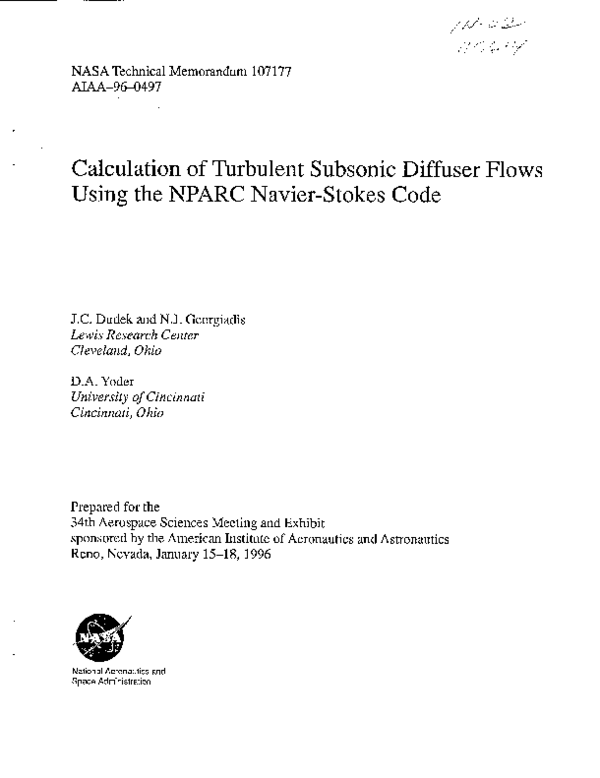 (PDF) Calculation of turbulent subsonic diffuser flows using the NPARC Navier-Stokes code