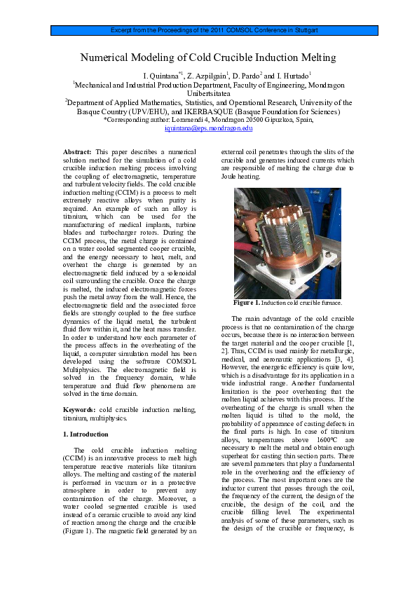 (PDF) Numerical Modeling of Cold Crucible Induction Melting