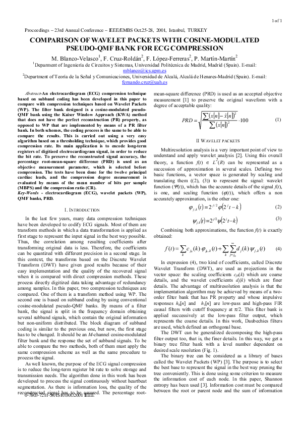 (PDF) Comparison of wavelet packets with cosine-modulated pseudo-QMF bank for ECG compression