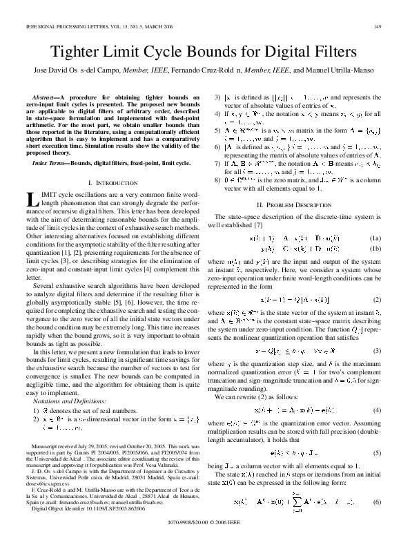 (PDF) Tighter limit cycle bounds for digital filters