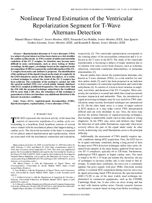 (PDF) Nonlinear Trend Estimation of the Ventricular Repolarization Segment for T-Wave Alternans ...