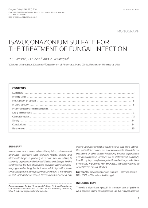 (PDF) Isavuconazonium Final in Drugs of Today