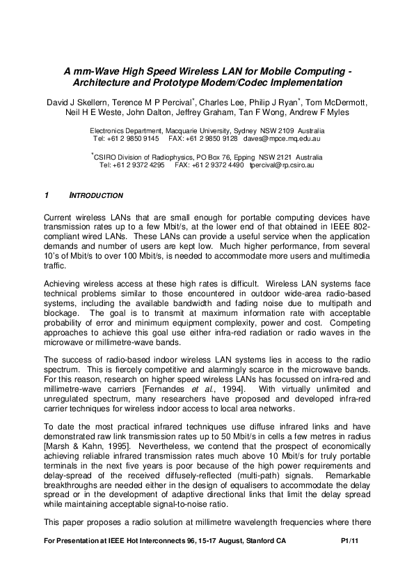 (PDF) A mm-Wave High Speed Wireless LAN for Mobile Computing - Architecture and Prototype Modem ...
