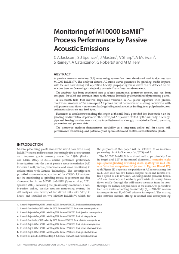(PDF) Monitoring of M10000 IsaMill Process Performance by Passive ...