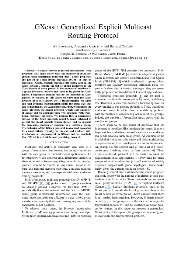 Pdf Gxcast Generalized Explicit Multicast Routing Protocol