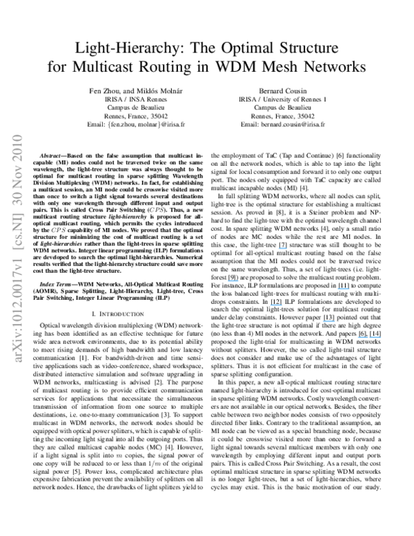 Pdf Light Hierarchy The Optimal Structure For Multicast Routing In Wdm Mesh Networks