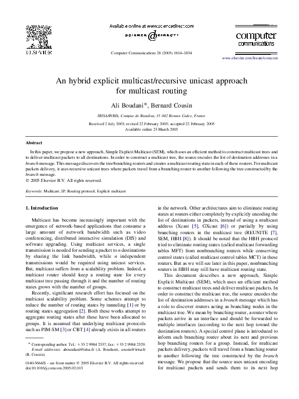 Pdf An Hybrid Explicit Multicast Recursive Unicast Approach For Multicast Routing