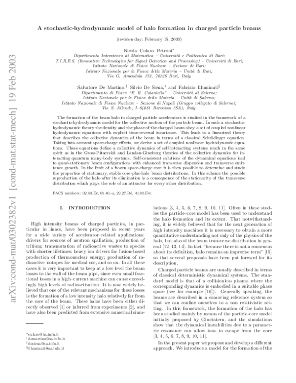(PDF) Stochastic-hydrodynamic model of halo formation in charged particle beams