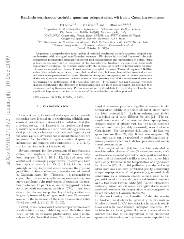 (PDF) Realistic continuous-variable quantum teleportation with non-Gaussian resources