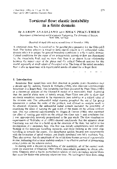 (PDF) Torsional flow: elastic instability in a finite domain