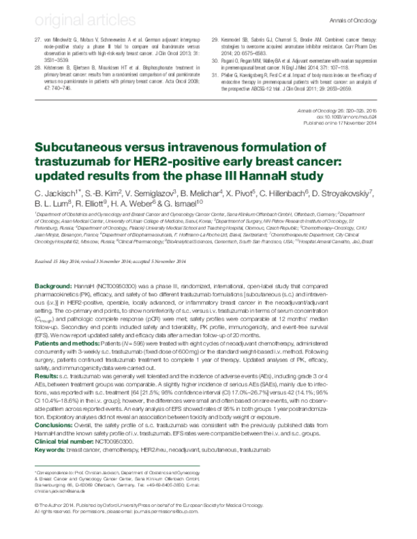 (PDF) Subcutaneous versus intravenous formulation of trastuzumab for ...