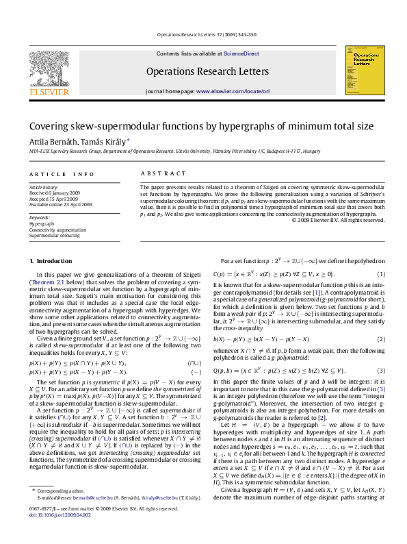 (PDF) Covering skew-supermodular functions by hypergraphs of minimum total size