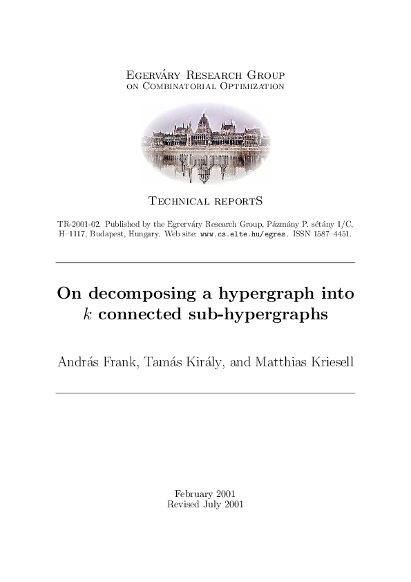 (PDF) On decomposing a hypergraph into k connected sub-hypergraphs