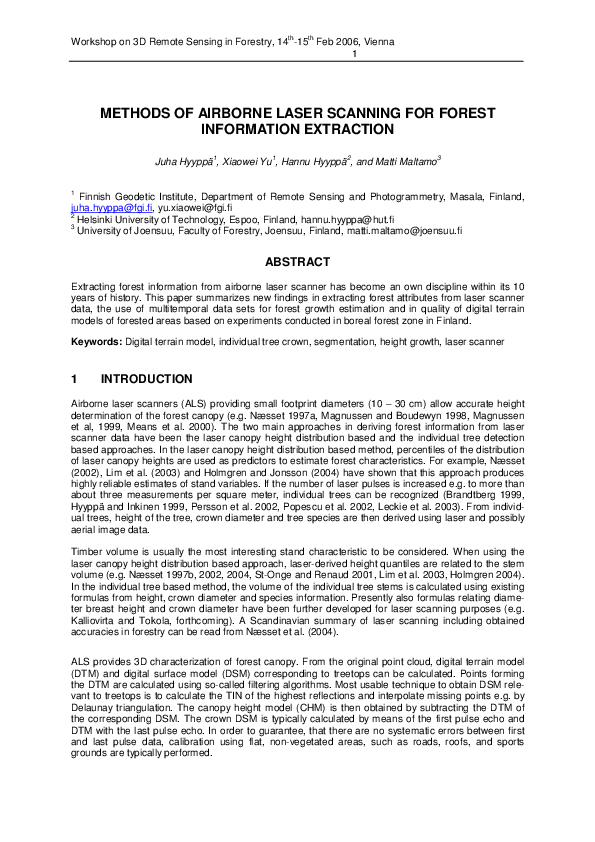 Pdf Methods Of Airborne Laser Scanning For Forest Information Extraction