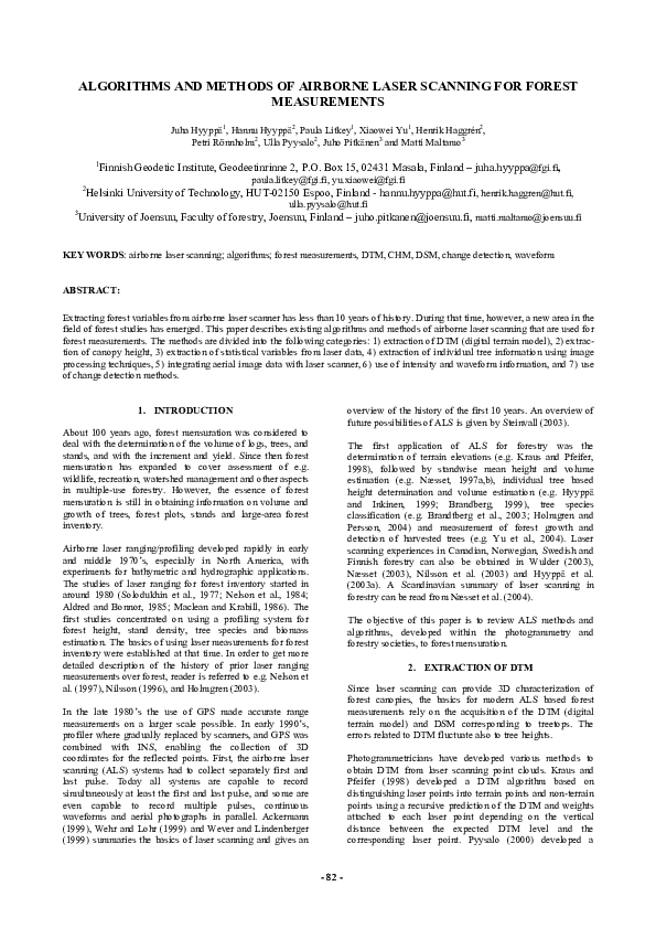 (PDF) Algorithms and methods of airborne laser-scanning for forest measurements