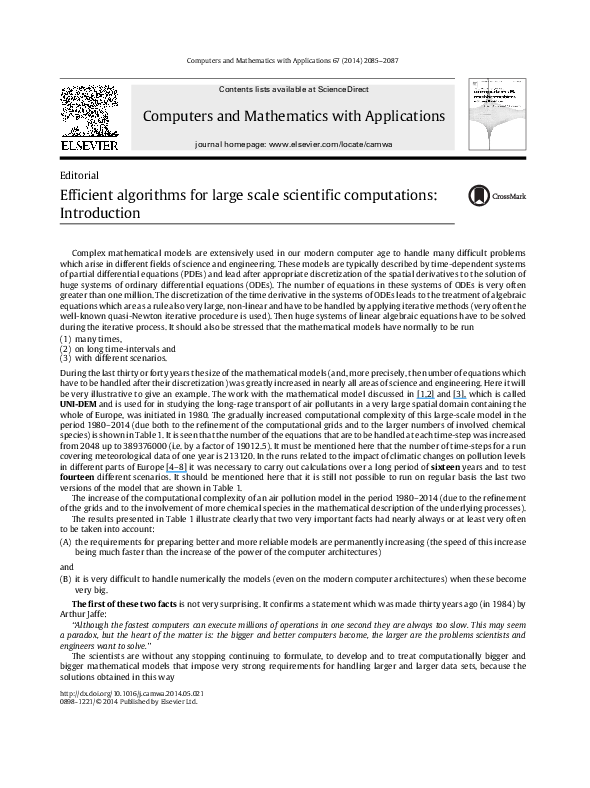 Pdf Efficient Algorithms For Large Scale Scientific Computations Introduction