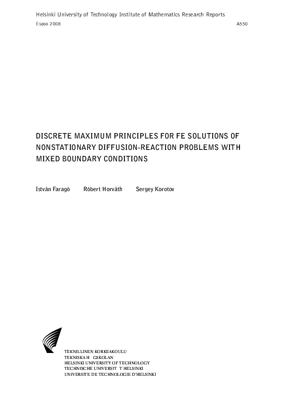 (PDF) Discrete maximum principles for FE solutions of nonstationary diffusion-reaction problems ...