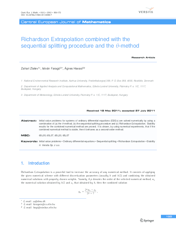 (PDF) Richardson Extrapolation combined with the sequential splitting procedure and the θ-method