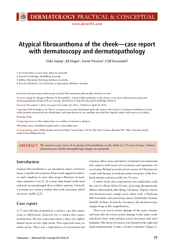 (PDF) Atypical fibroxanthoma of the cheek—case report with dermatoscopy ...